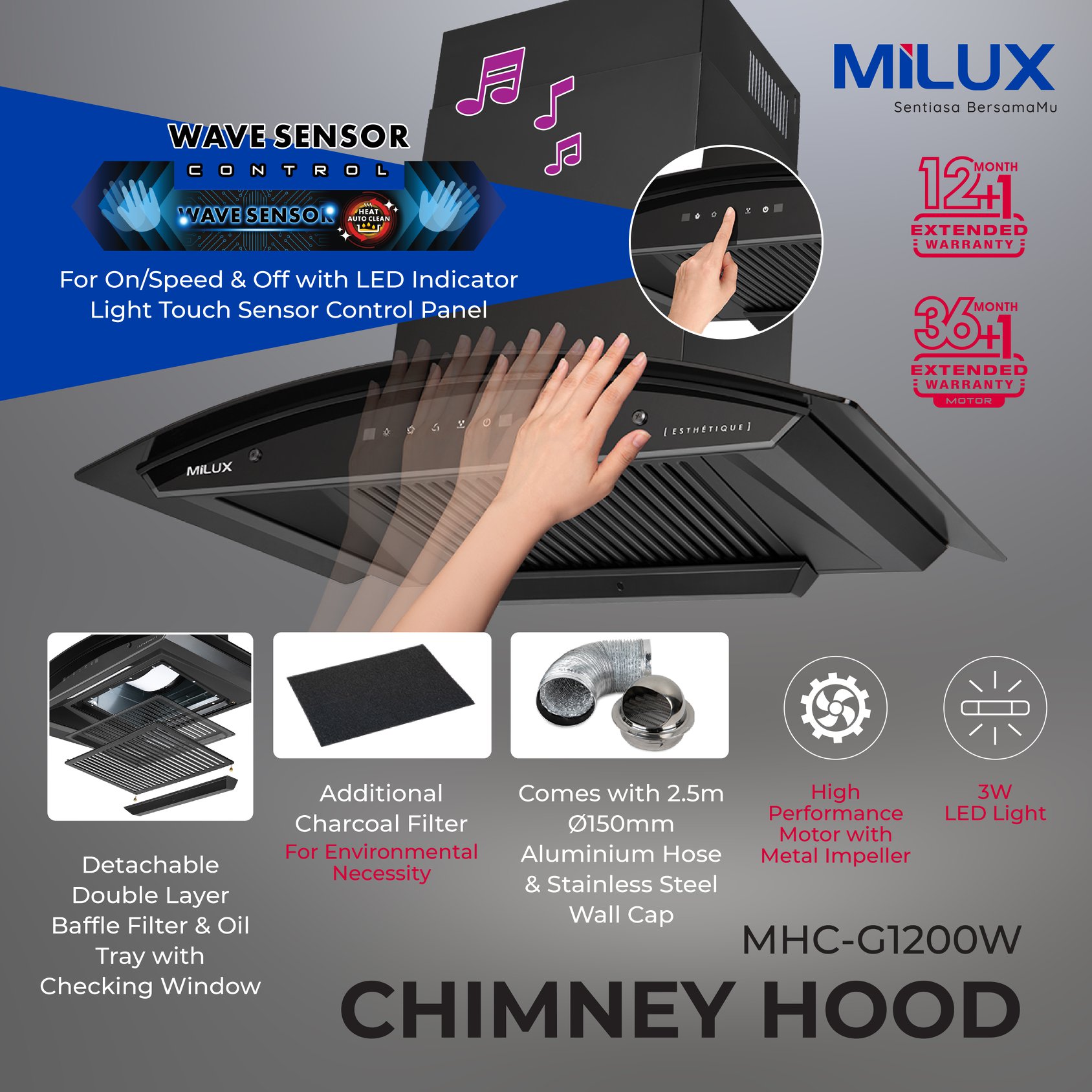 Chimney Hood MHC-G1200W - Milux